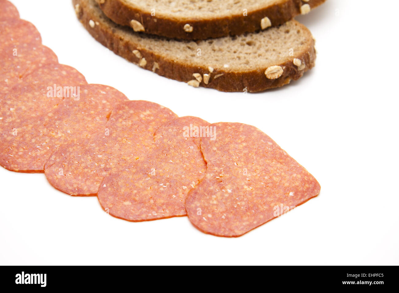 Turkeys salami with bread Stock Photo - Alamy