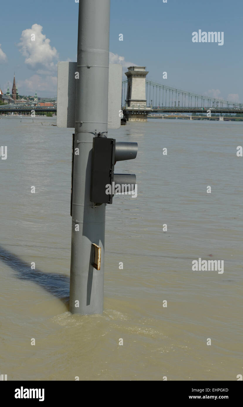 traffic light on flooding river Stock Photo - Alamy