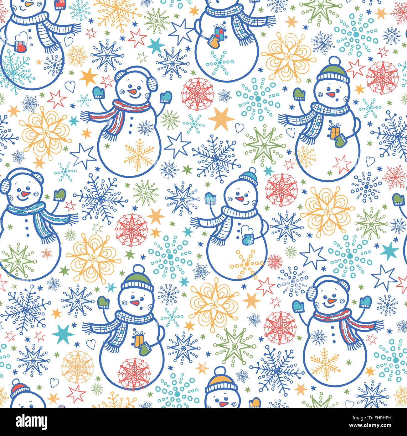 Cute snowmen seamless pattern background Stock Photo - Alamy
