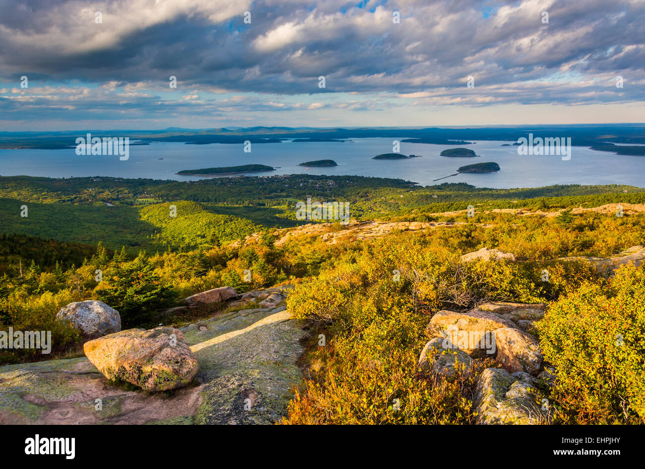 Evening view from Caddilac Mountain in Acadia National Park, Maine ...