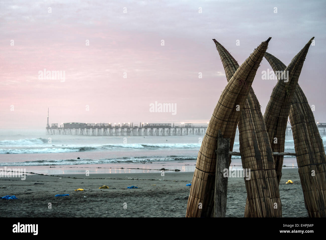 Traditional Peruvian small Reed Boats (Caballitos de Totora), straw ...