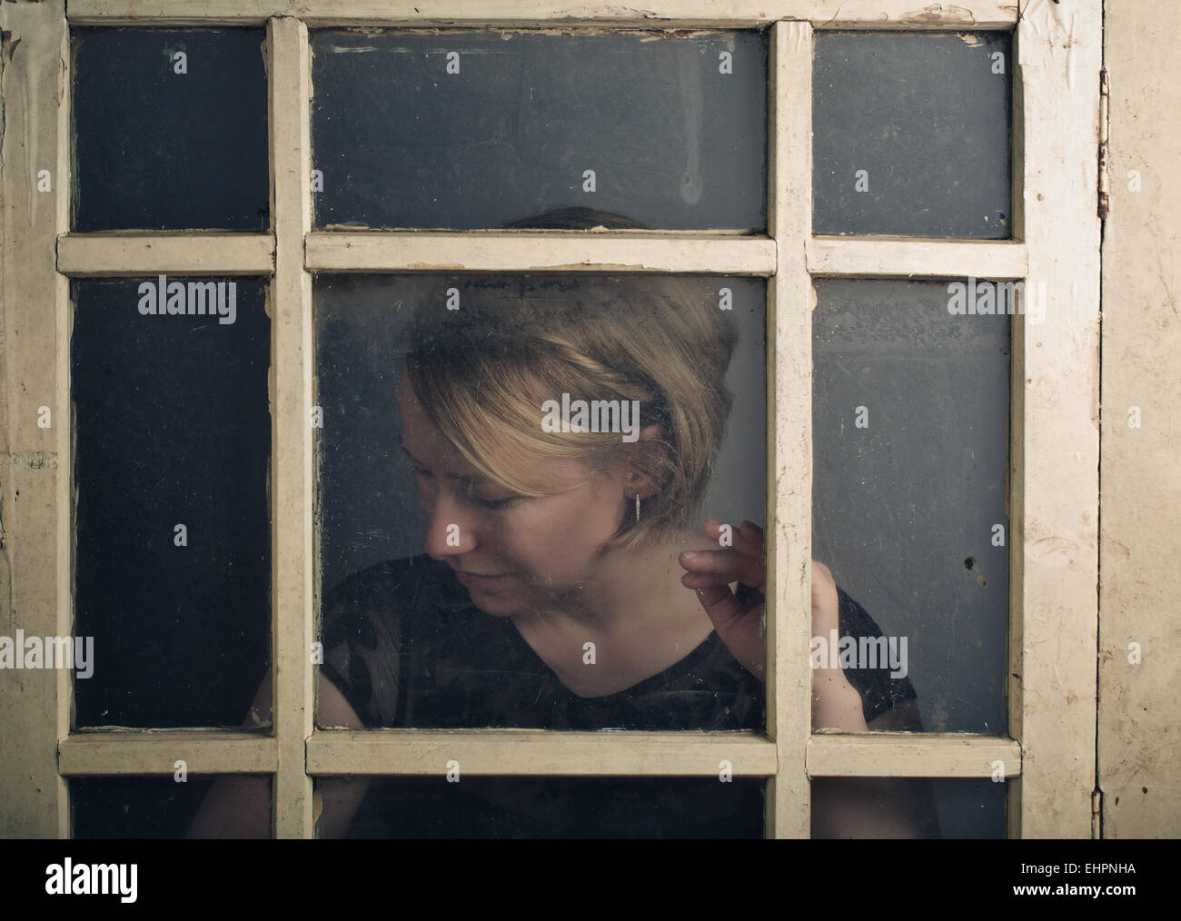Woman behind Window Stock Photo - Alamy