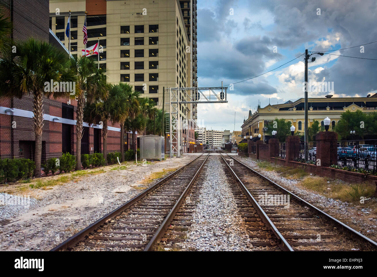 Railroad tracks and buildings in Orlando, Florida Stock Photo - Alamy