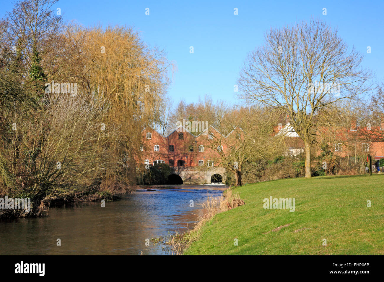A view of the River Yare and green at Bawburgh, Norfolk, England ...