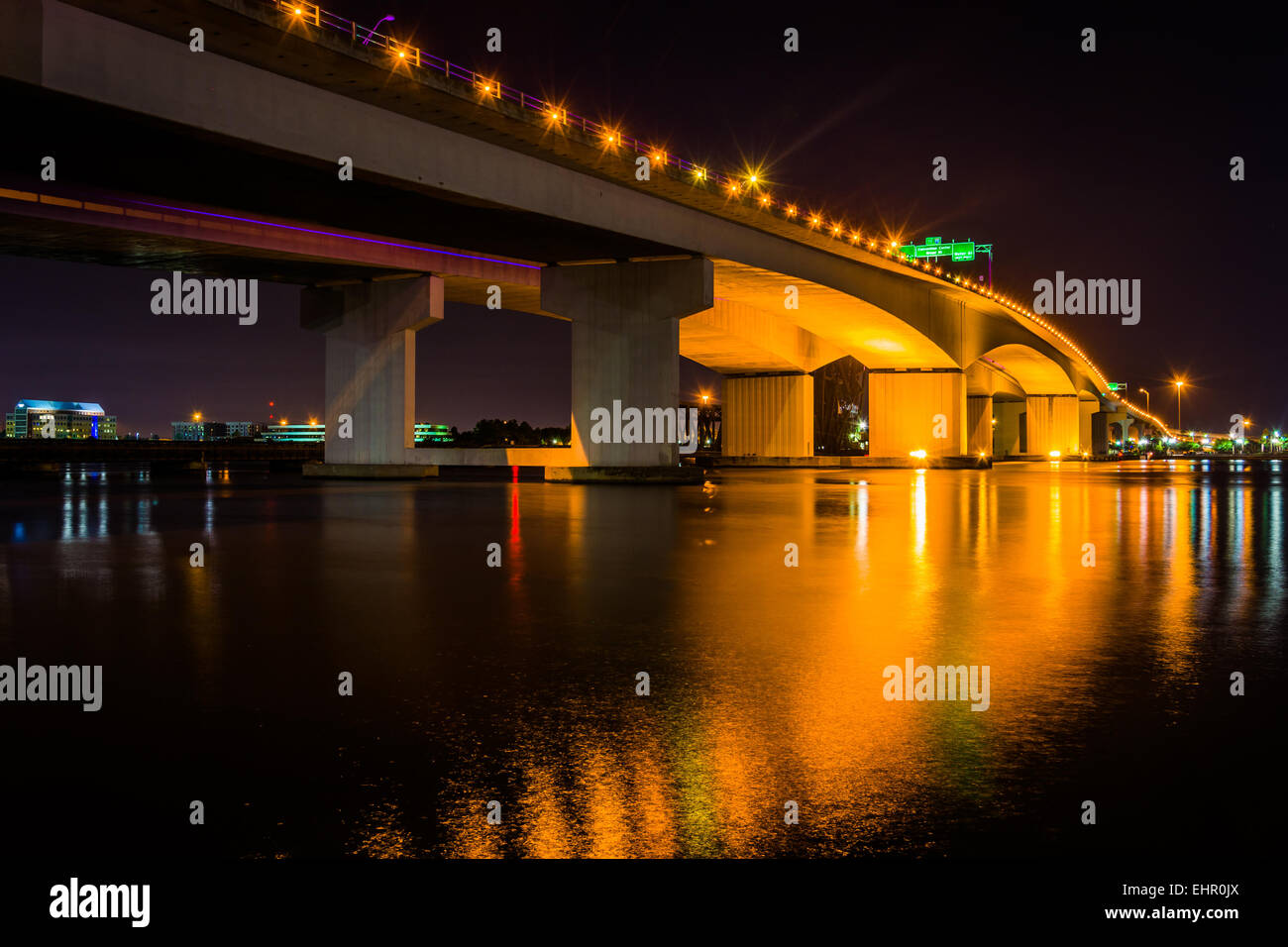 The Acosta Bridge over the St. John's River at night, in Jacksonville ...