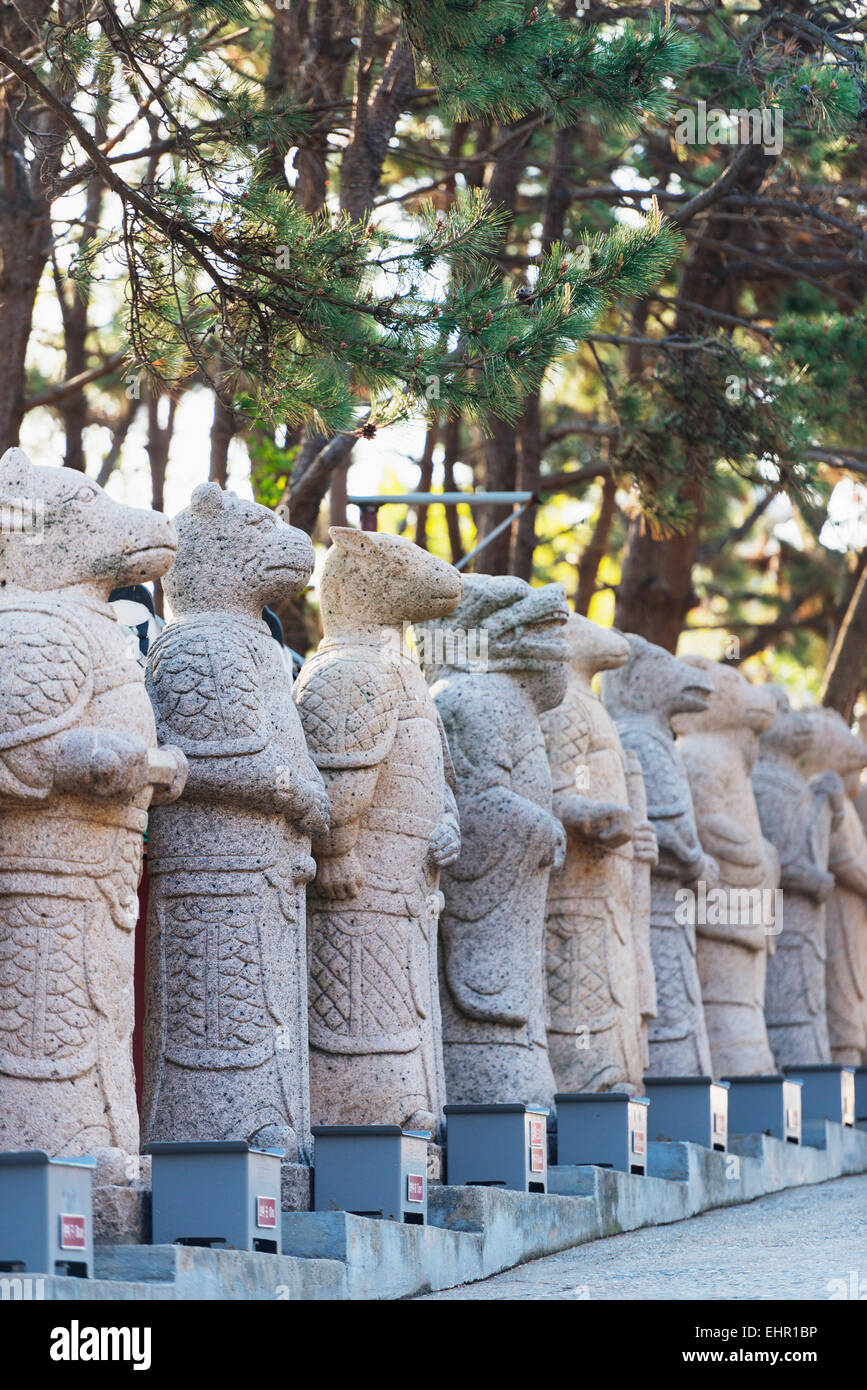 Asia, Republic of Korea, South Korea, Busan, statues at Haedong ...