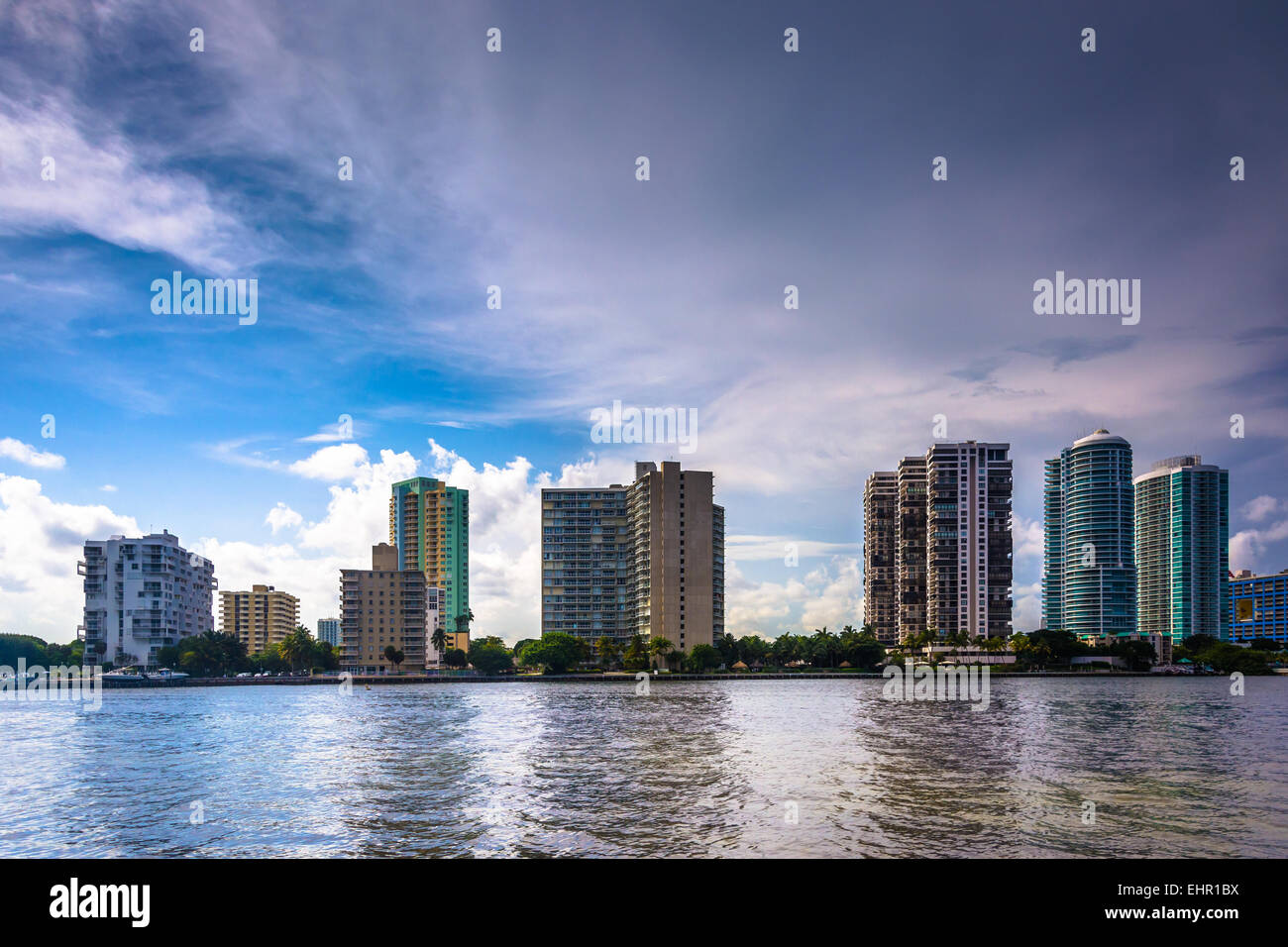 The Miami skyline seen from Virginia Key, in Miami, Florida Stock Photo ...