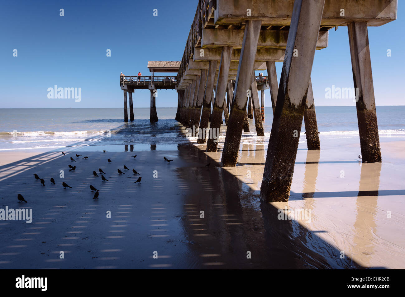 The fishing pier and Atlantic Ocean at Tybee Island, Georgia Stock ...