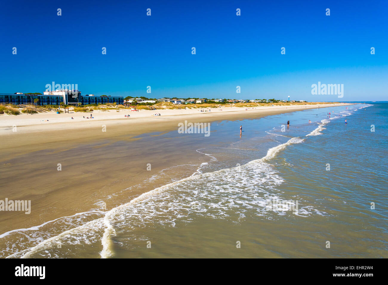 View of the beach from the fishing pier at Tybee Island, Georgia Stock ...