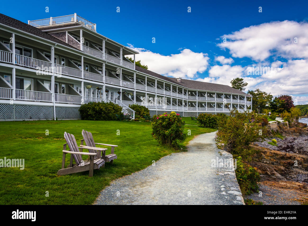 Waterfront path and hotel in Bar Harbor, Maine Stock Photo - Alamy