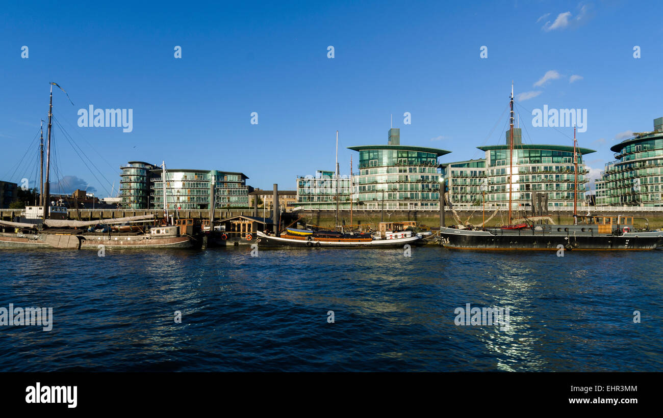 A view from the river Thames in London. Waterfront living Stock Photo ...