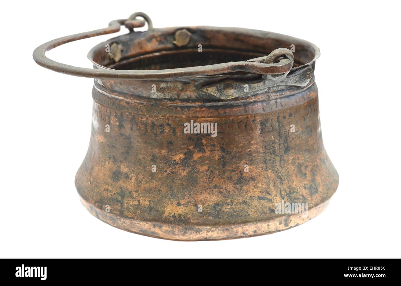 very old copper cauldron isolated over white background Stock Photo - Alamy