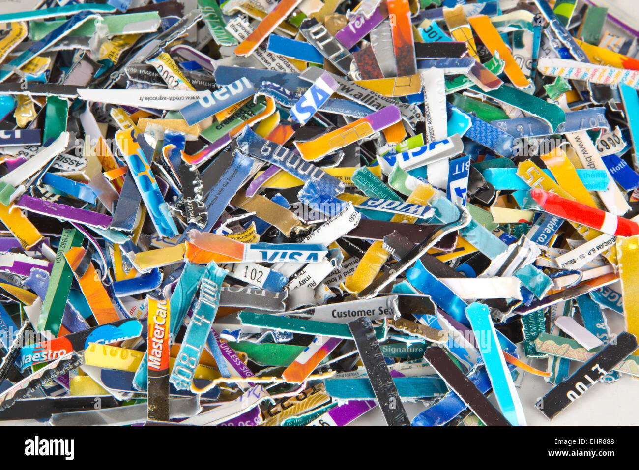 Assortment of credit cards Visa and Mastercards all shredded and ...