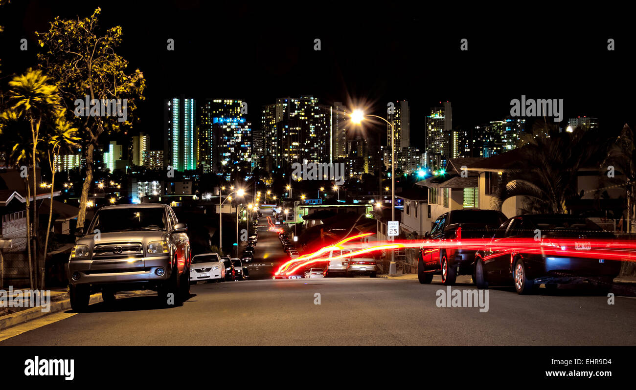 Honolulu, HI, USA - August 28, 2013: night view of urban skyline in ...