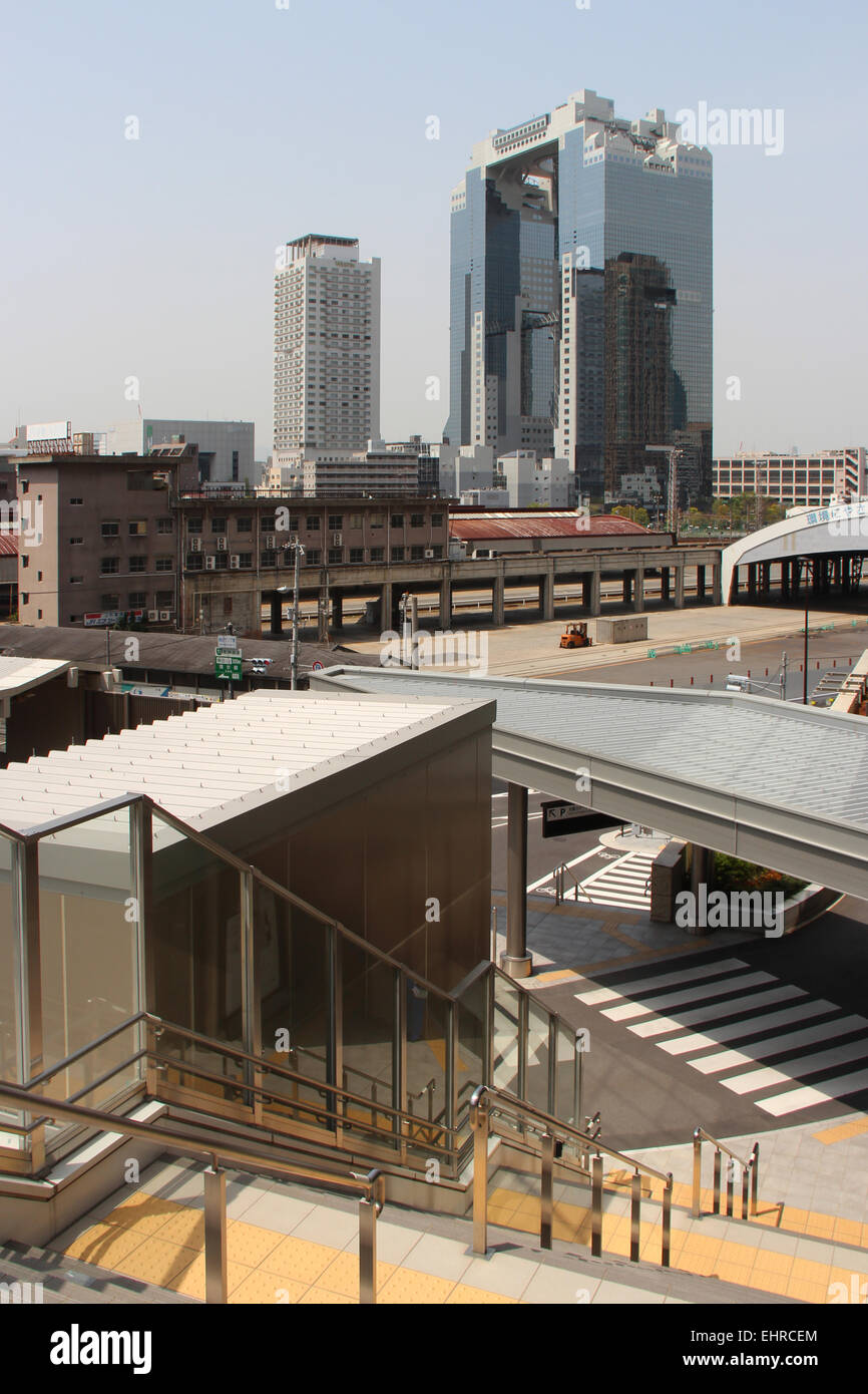 Modern buildings were built near the railway station of Osaka, Japan ...