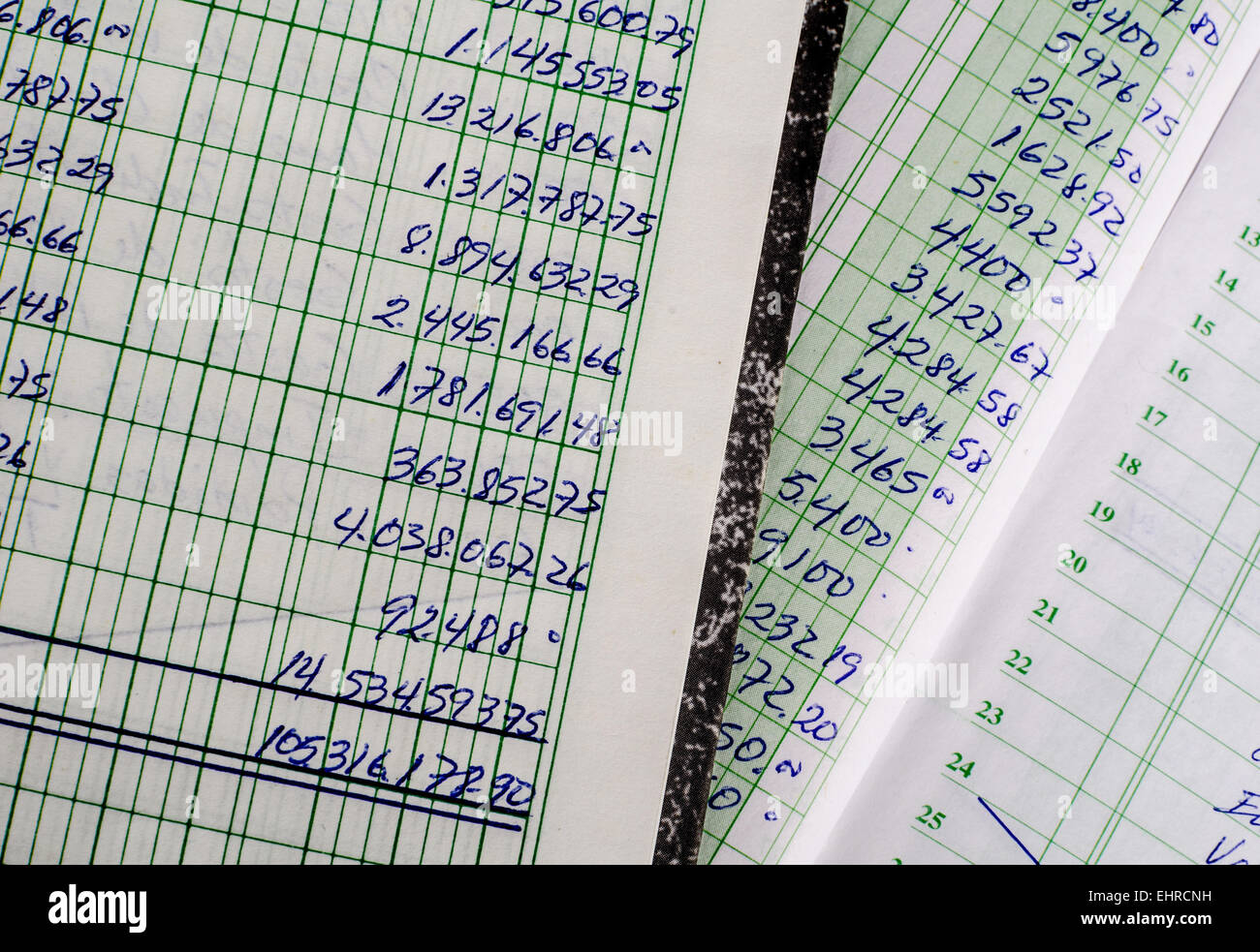 Handwritten accounting on the open pages of some old ledgers Stock ...