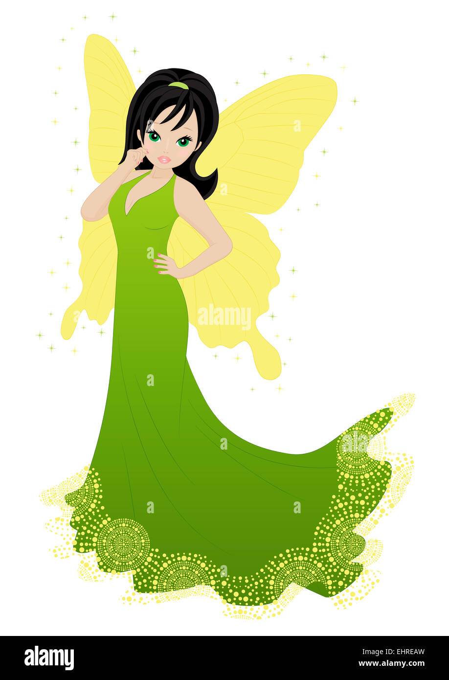 magical fairy in a green dress with a magic wand Stock Photo - Alamy