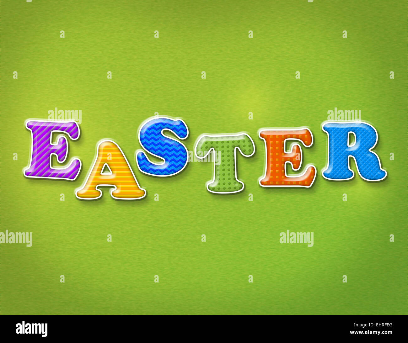 The word EASTER written in fun colors and patterns on a green ...