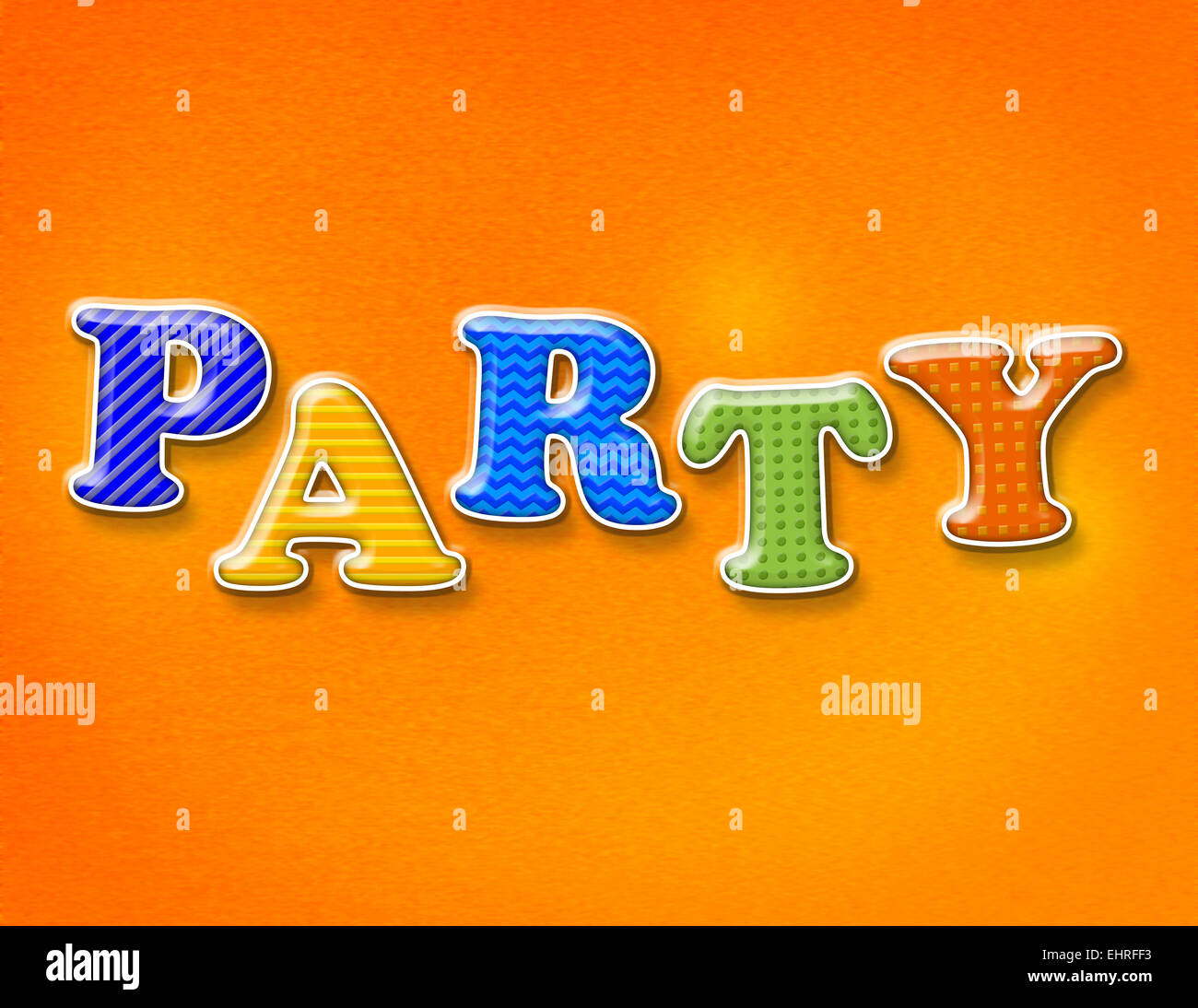 The word PARTY written in fun colorful letters with patterns on a ...