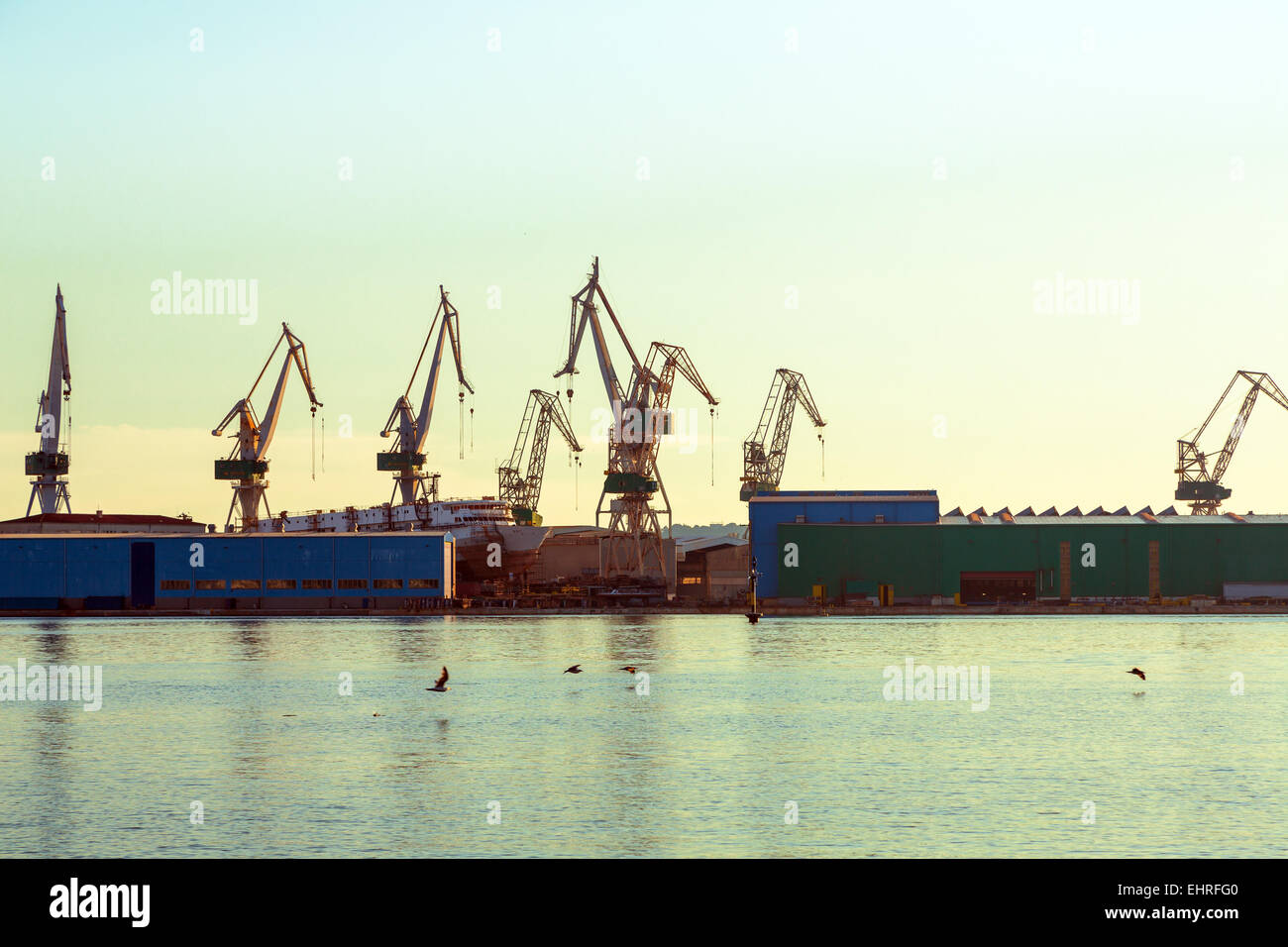 Port warehouse with cargoes Stock Photo - Alamy