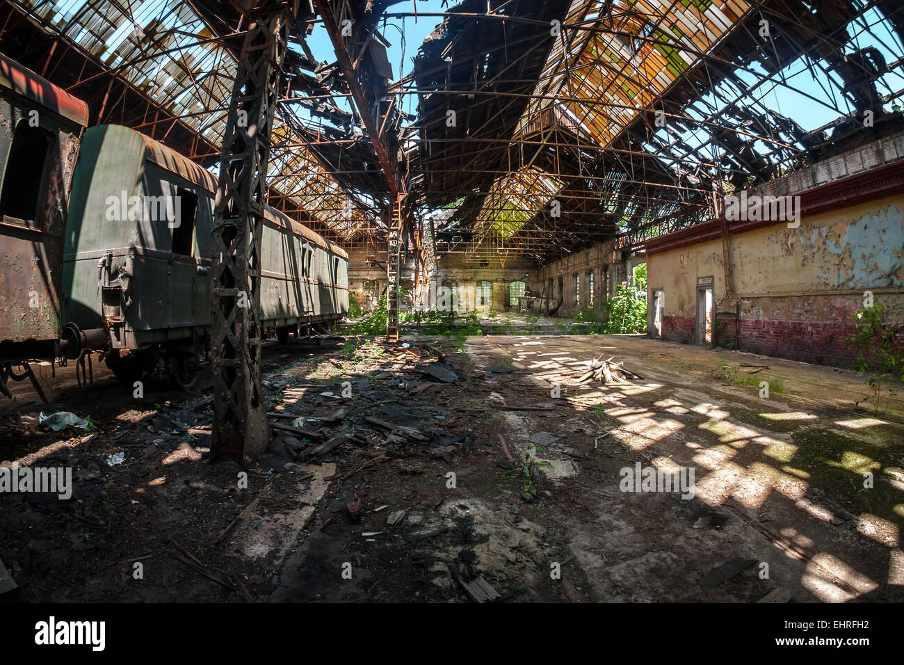 Old trains at abandoned train depot Stock Photo - Alamy