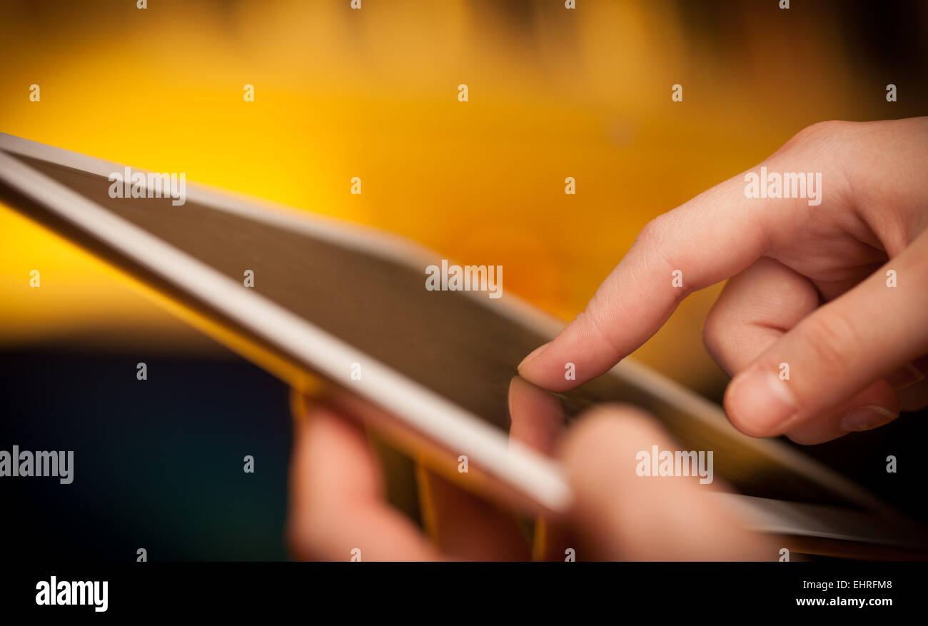 Finger pointing on tablet pc with empty space Stock Photo - Alamy