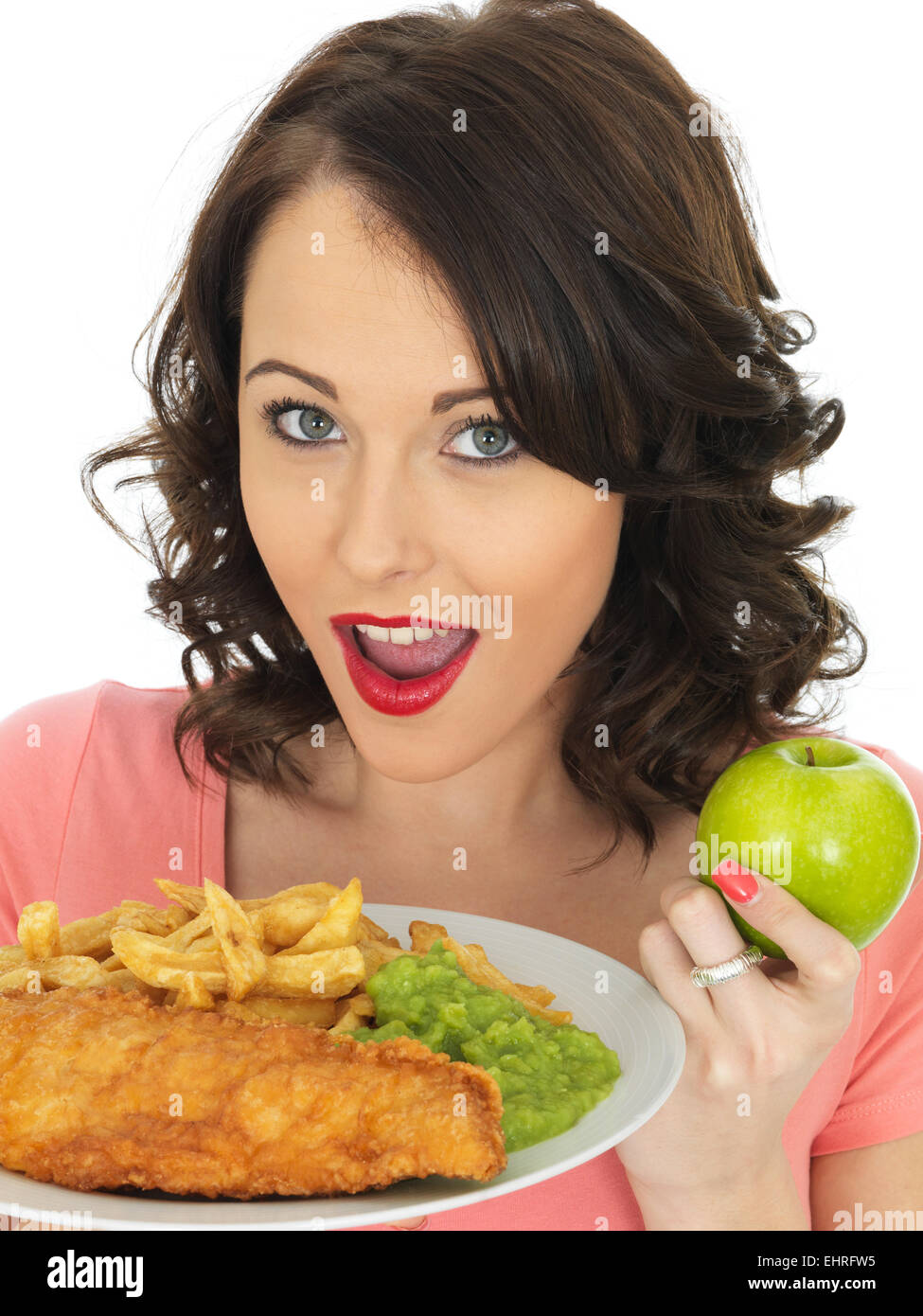 Positive Confident Young Woman Eating Traditional Chip Shop Takeaway ...