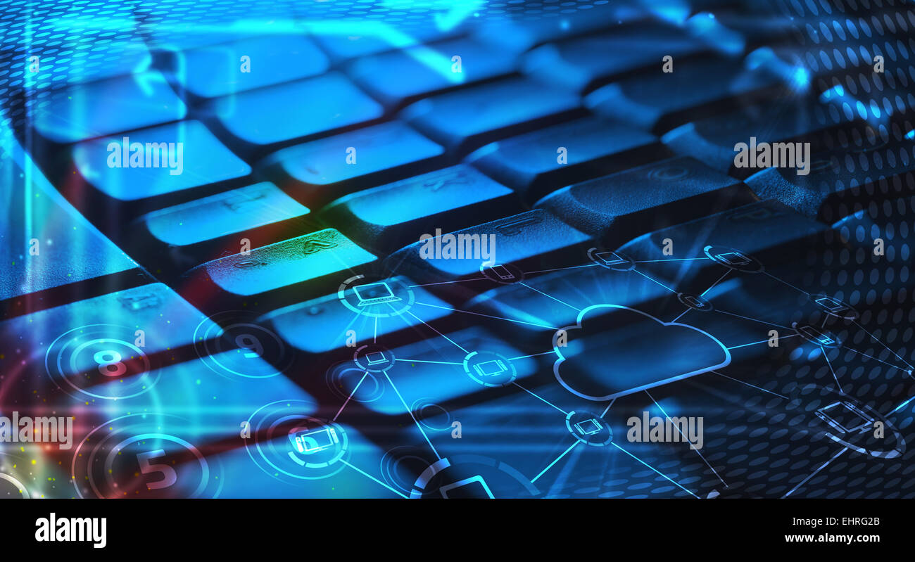 Keyboard with glowing cloud technology icons Stock Photo - Alamy