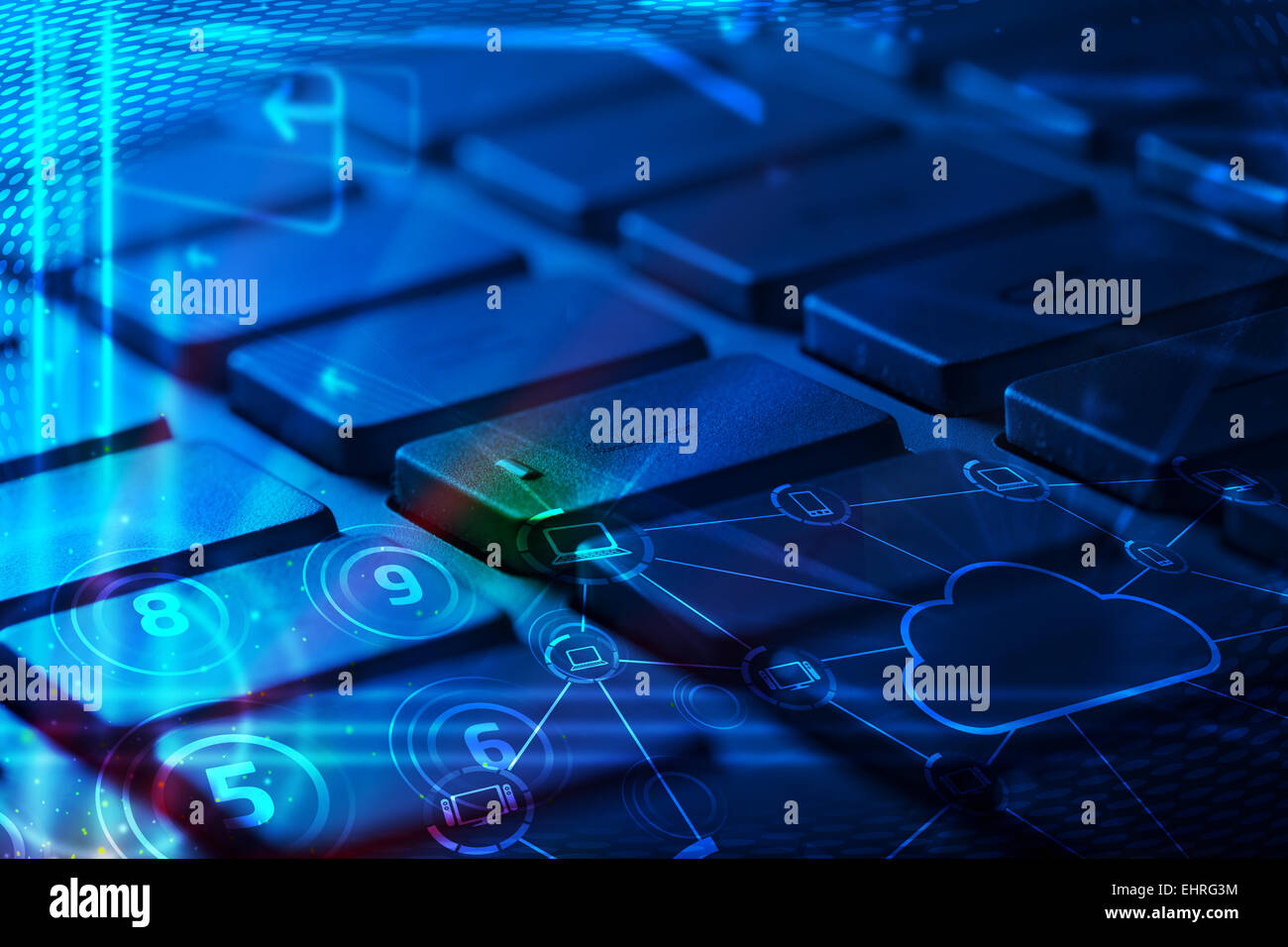 Keyboard with glowing cloud technology icons Stock Photo - Alamy