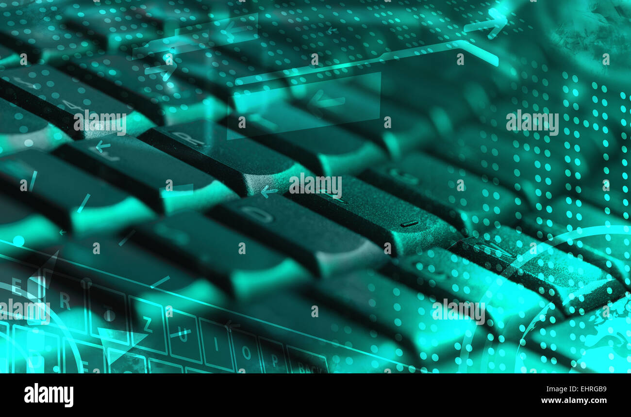 Keyboard with glowing icons Stock Photo - Alamy