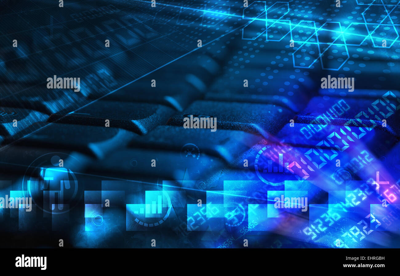 Keyboard with glowing programming codes Stock Photo - Alamy