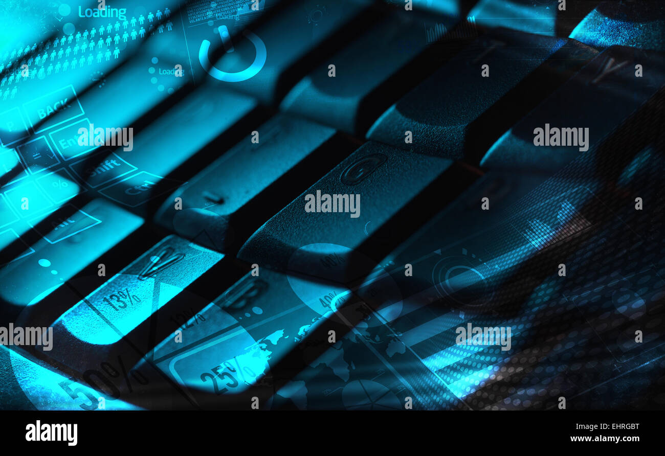 Keyboard with glowing charts Stock Photo - Alamy