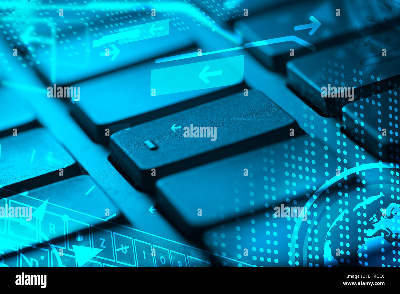 Keyboard with glowing icons Stock Photo - Alamy