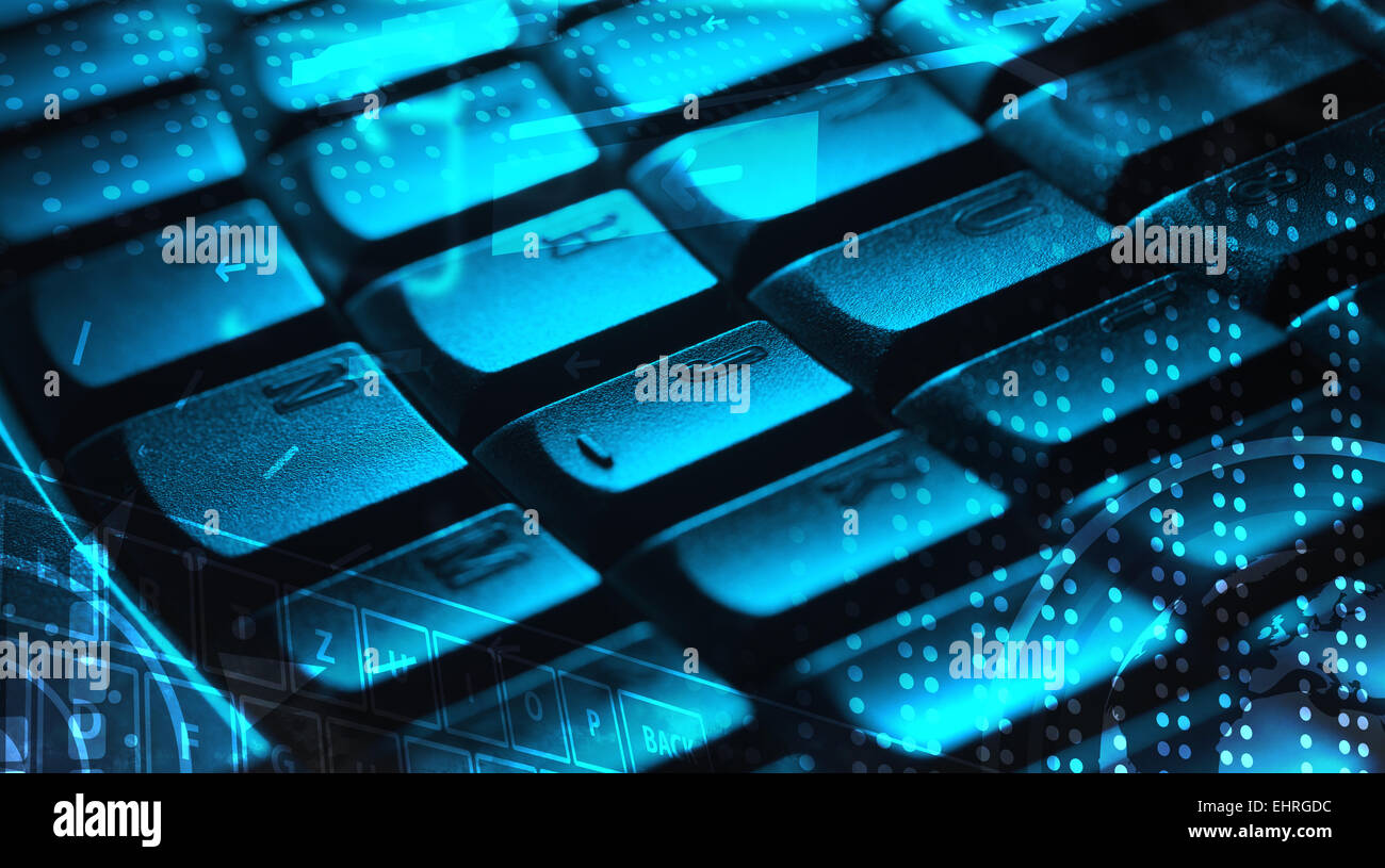 Keyboard with glowing icons Stock Photo - Alamy