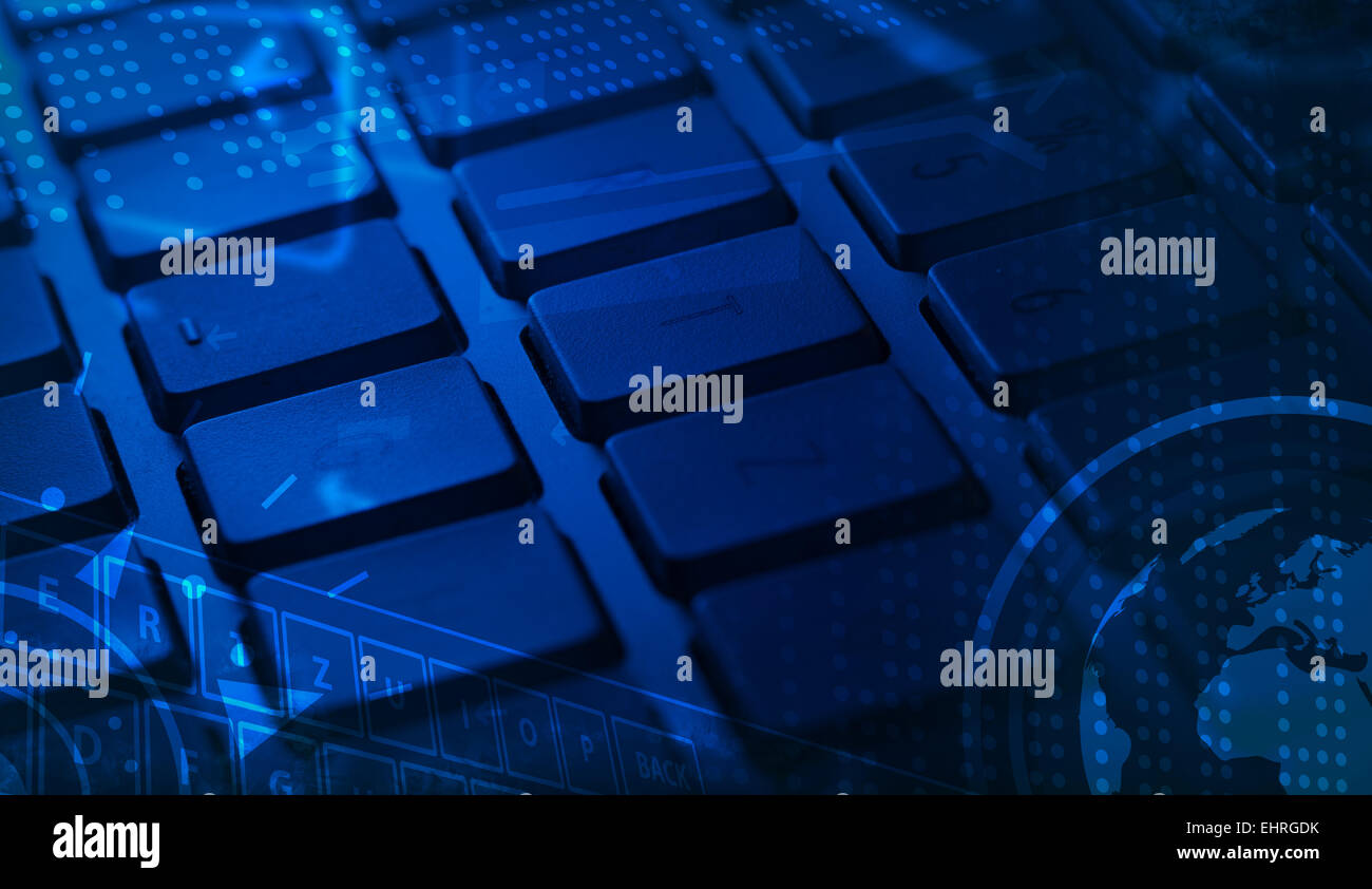 Keyboard with glowing icons Stock Photo - Alamy