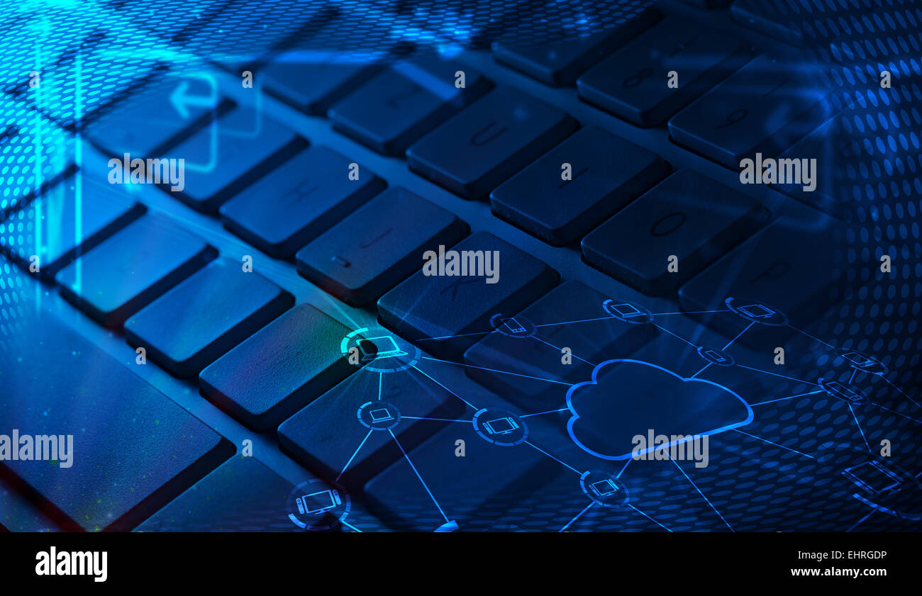 Keyboard with glowing cloud technology icons Stock Photo - Alamy
