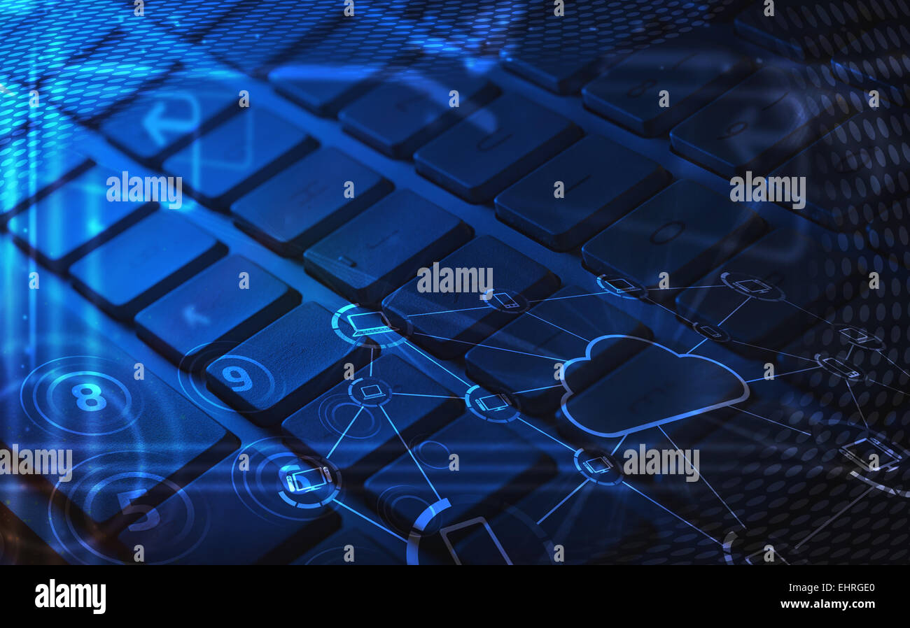 Keyboard with glowing cloud technology icons Stock Photo - Alamy