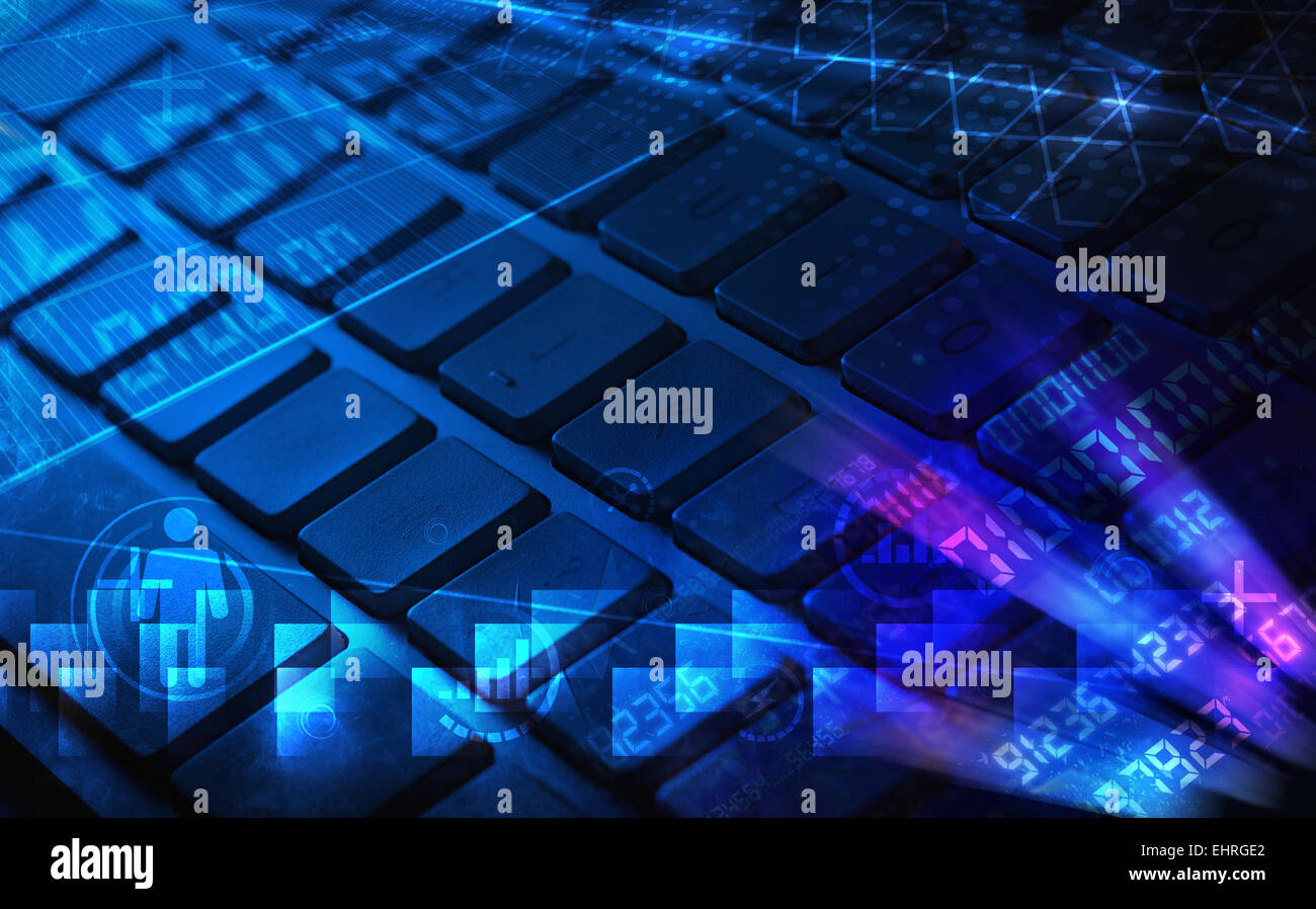 Keyboard with glowing programming codes Stock Photo - Alamy
