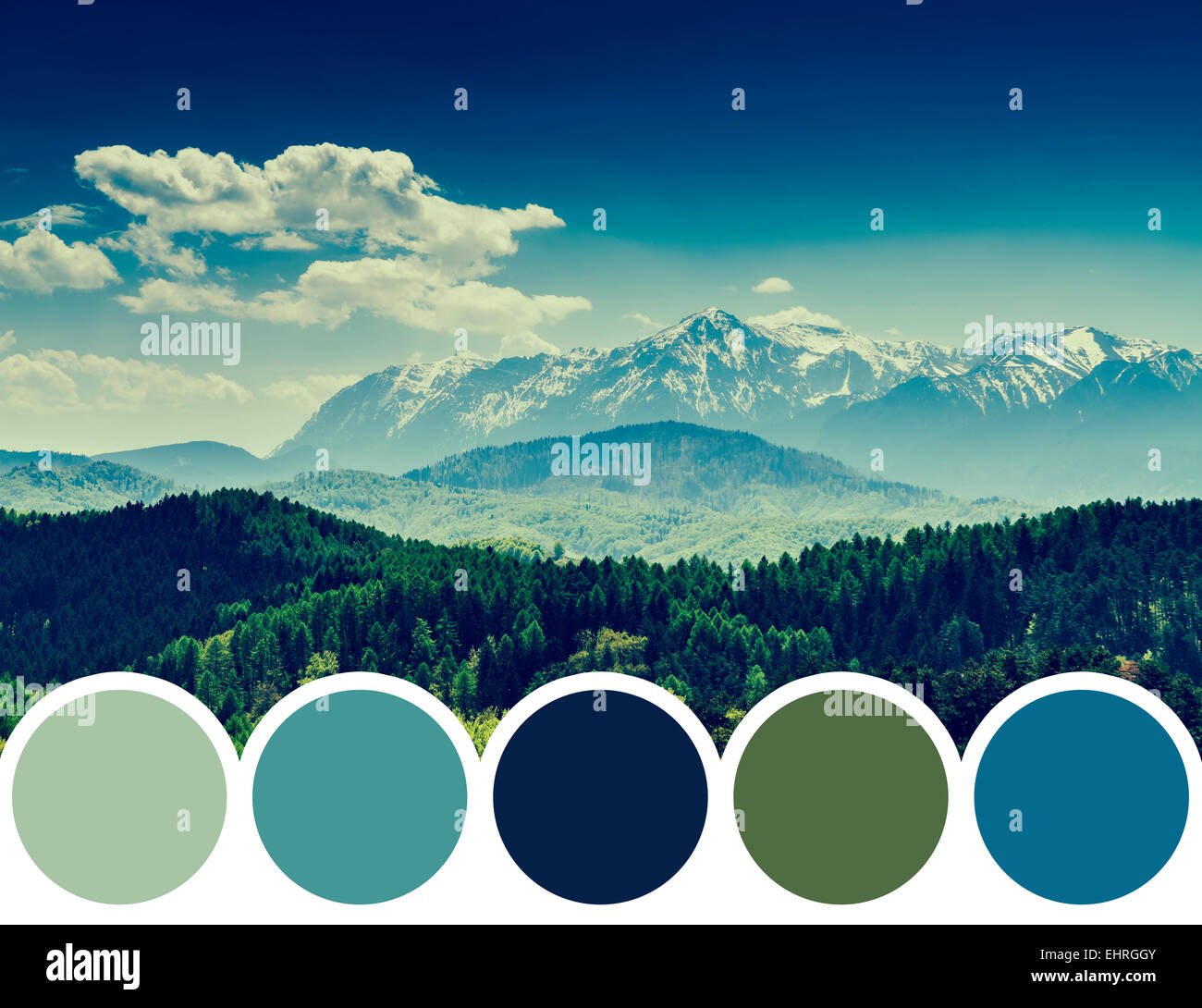 Color Palette Of Mountain Landscape And Blue Sky With Clouds Stock ...