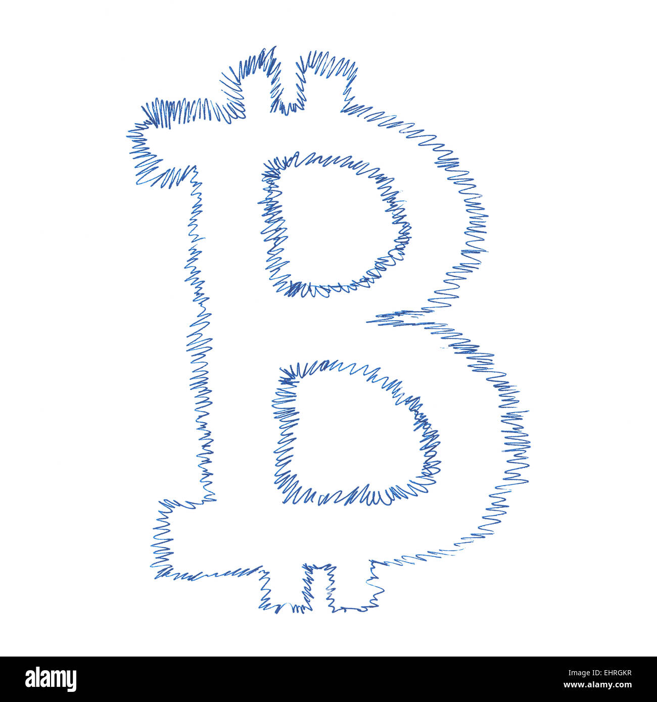 Bitcoin symbol handwriting, simple drawing of a digital decentralized ...