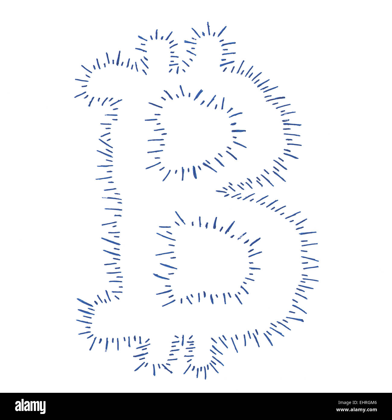 Spiky Bitcoin symbol, handmade drawing of a digital decentralized ...