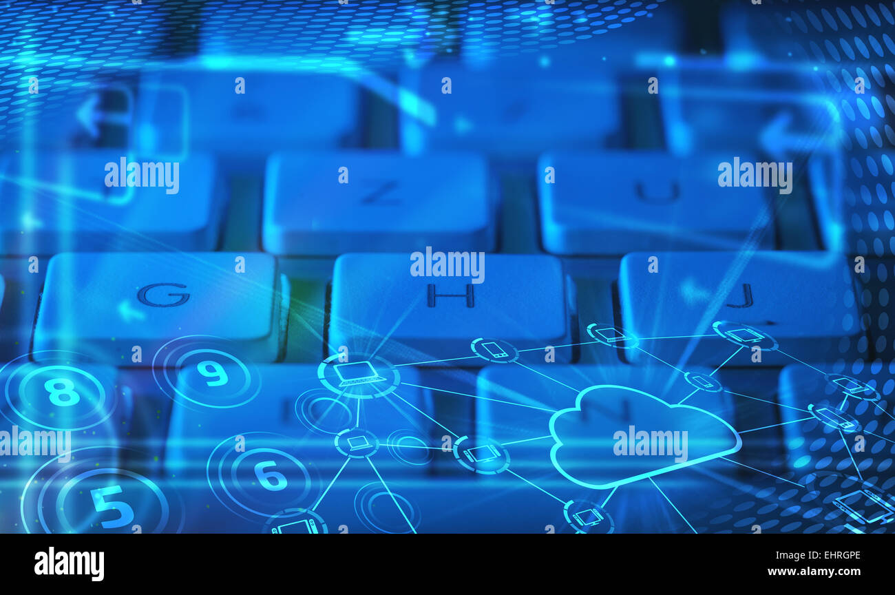 Keyboard with glowing cloud technology icons Stock Photo - Alamy
