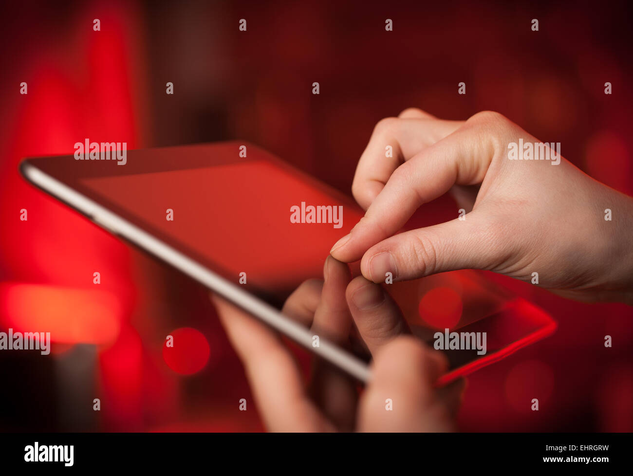 Finger pointing on tablet pc with empty space Stock Photo - Alamy