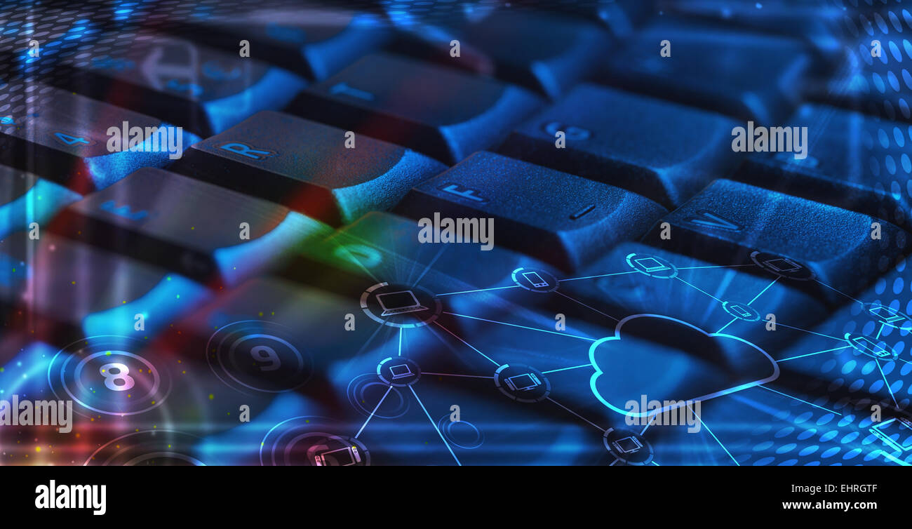 Keyboard with glowing cloud technology icons Stock Photo - Alamy