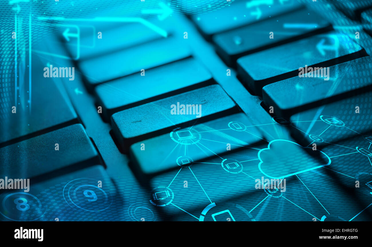 Keyboard with glowing cloud technology icons Stock Photo - Alamy