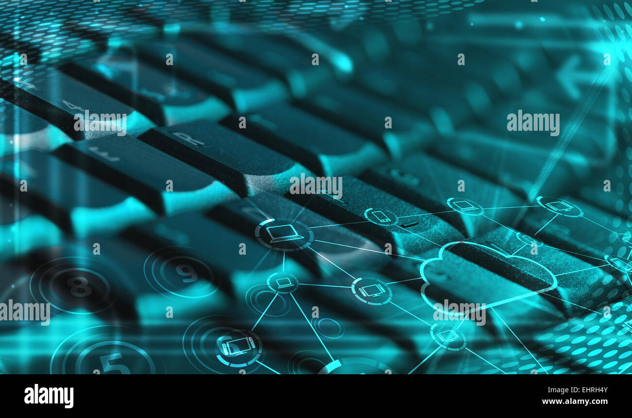 Keyboard with glowing cloud technology icons Stock Photo - Alamy