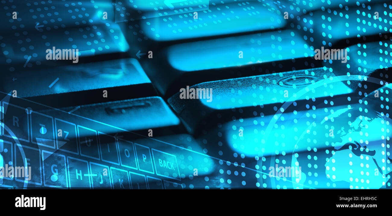 Keyboard with glowing icons Stock Photo - Alamy