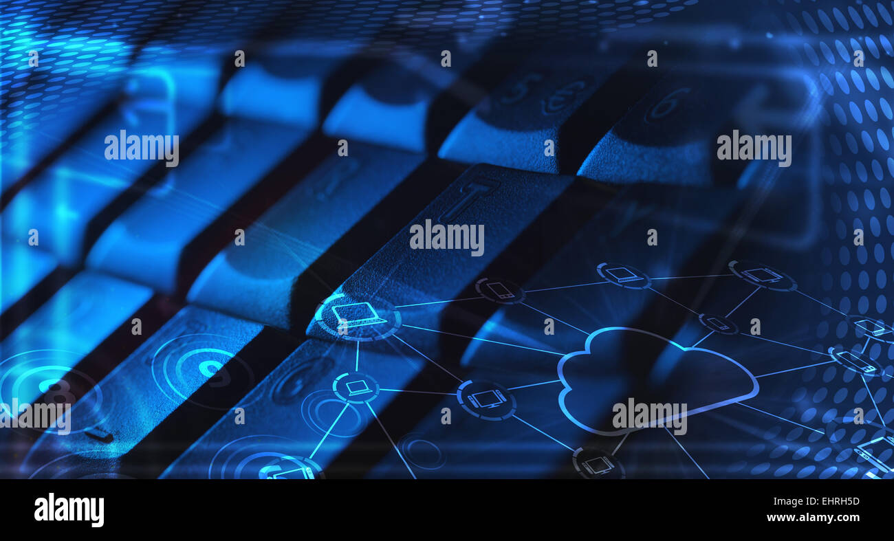 Keyboard with glowing cloud technology icons Stock Photo - Alamy