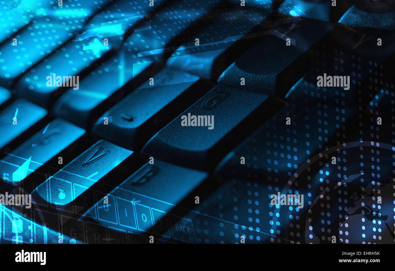 Keyboard with glowing icons Stock Photo - Alamy
