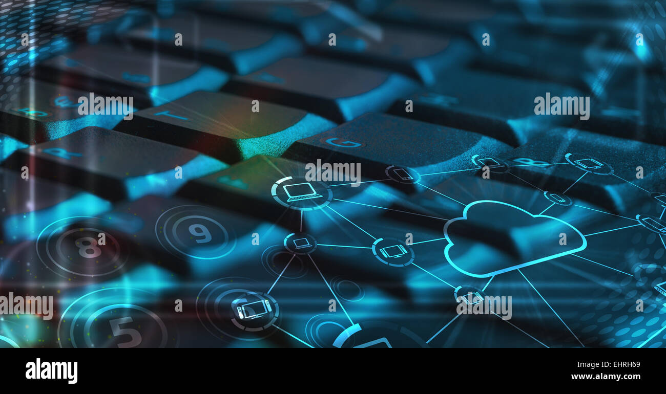 Keyboard with glowing cloud technology icons Stock Photo - Alamy